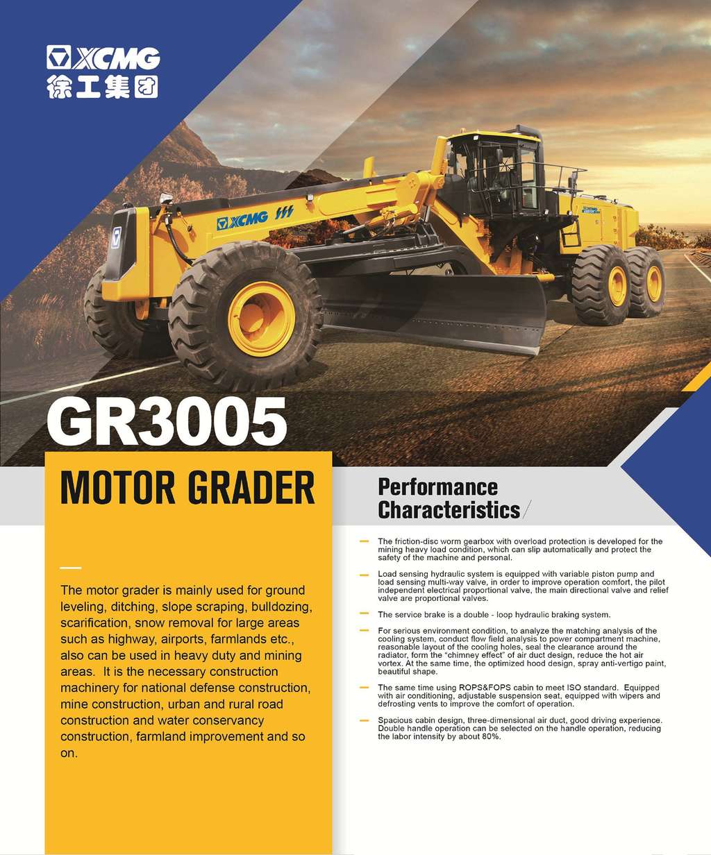 XCMG official manufacturer GR3005 motor grader for sale, MACHMALL